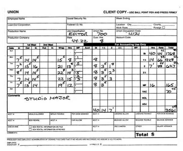 Sample Timecards - Entertainment Payroll - Media Services