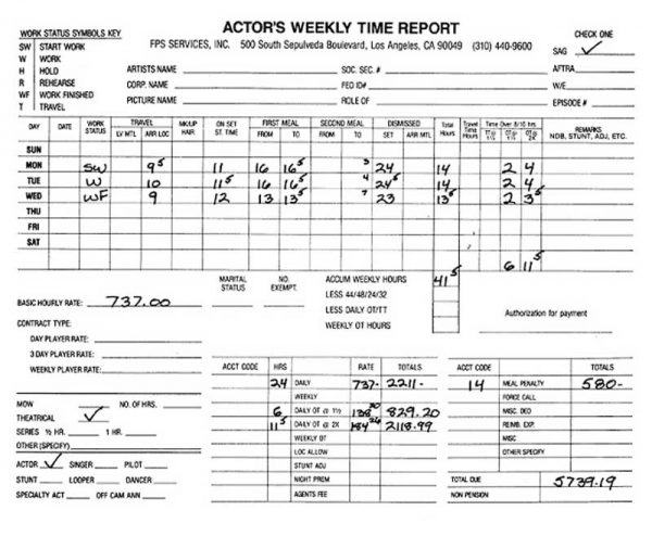 Sample Timecards - Entertainment Payroll - Media Services