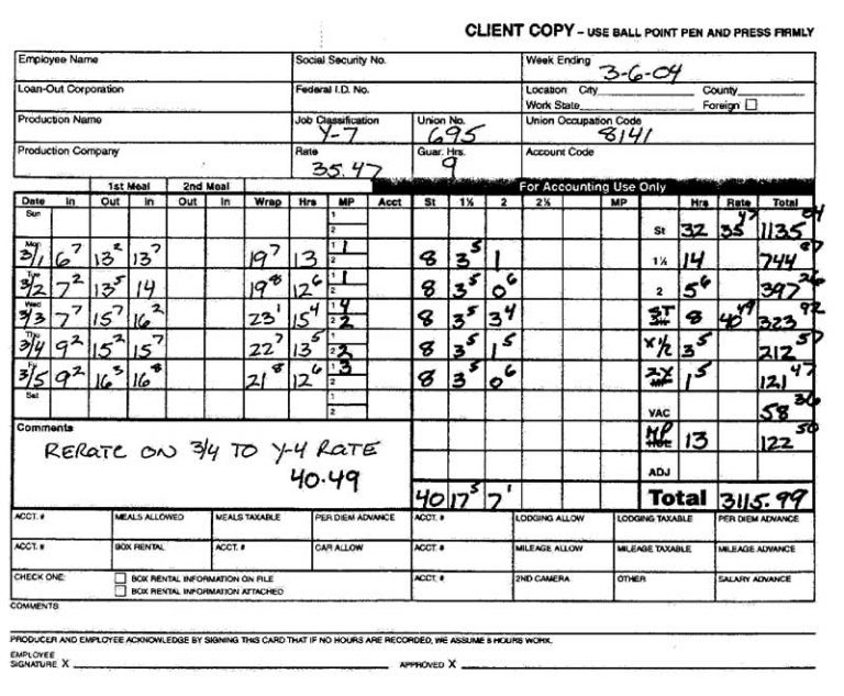 Sample Timecards - Entertainment Payroll - Media Services